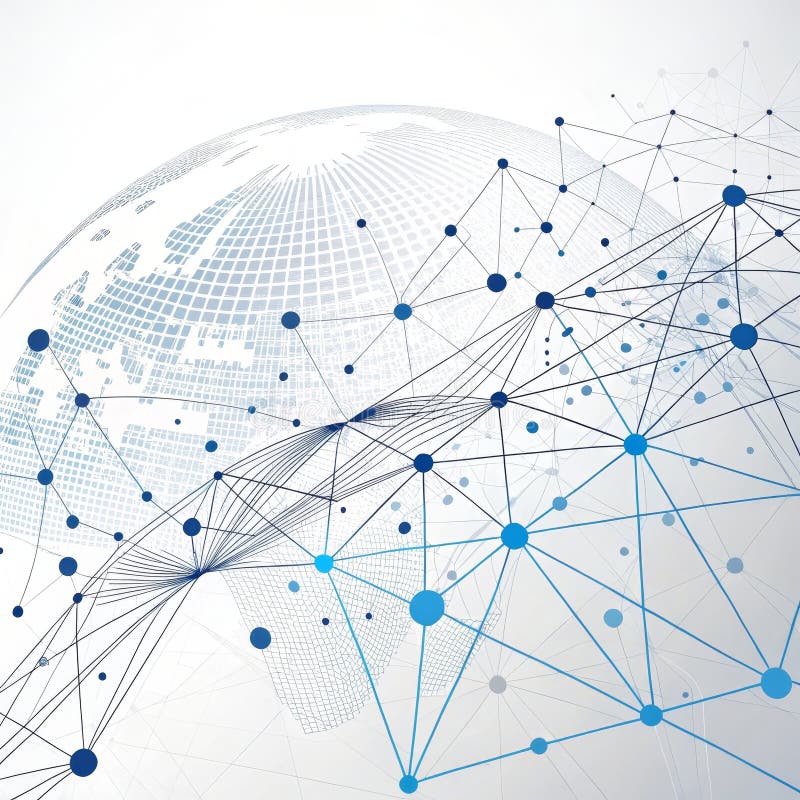Global Network Abstract Blue Nodes and Lines on World Map, Network Connectivity, Global ...