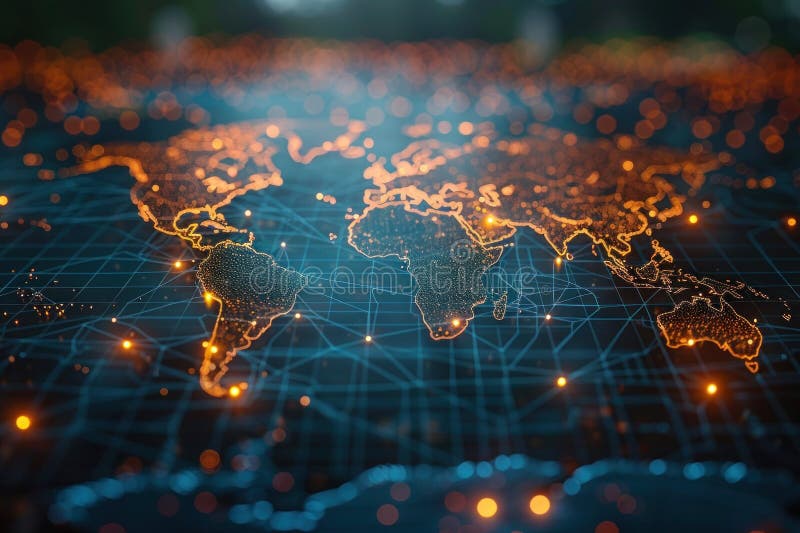 Global Network: Abstract World Map with Worldwide Connectivity, Cyber ...