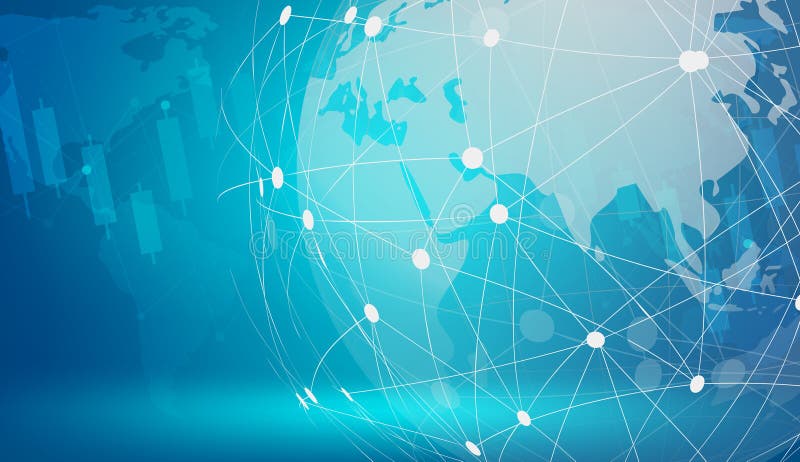 Global Network Background. World Map with Coherent Nodes Along the ...