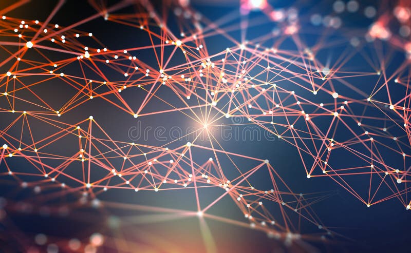 Global Network. Blockchain 3D Illustration. Neural Networks and ...