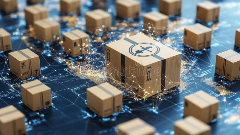 Global Network of Cardboard Boxes and Digital Connections Stock ...
