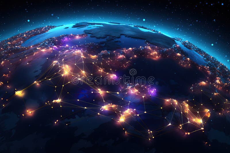 Global Network and Communication Data Exchanges Over the Planet Stock ...