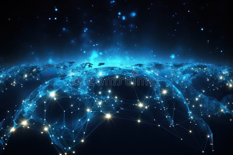 Global Network and Communication Data Exchanges Over the Planet Stock ...