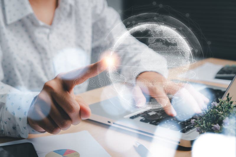 Global Network Concept, Businessman Hand Touching Global Network and ...