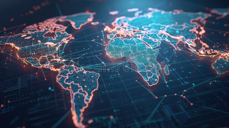 Global Network Concept: a Digital World Map Illustrating Technological ...