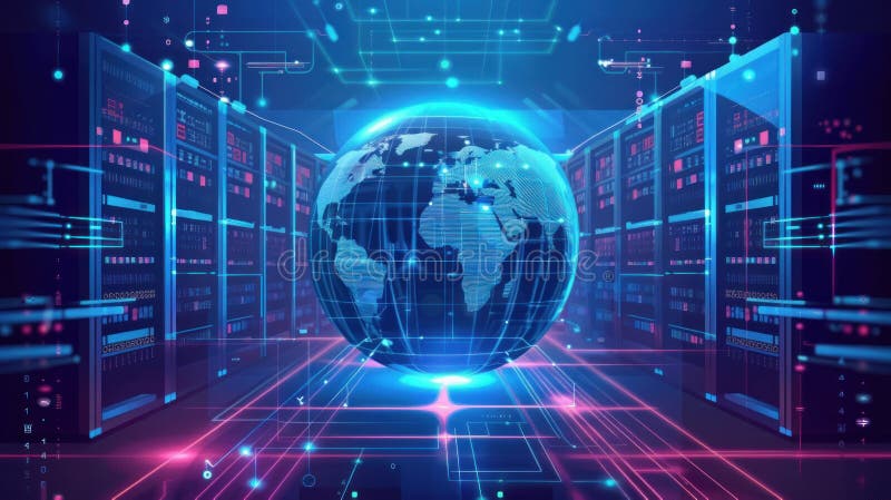 Global Network Concept with Hardware Computer Server Data Center and ...