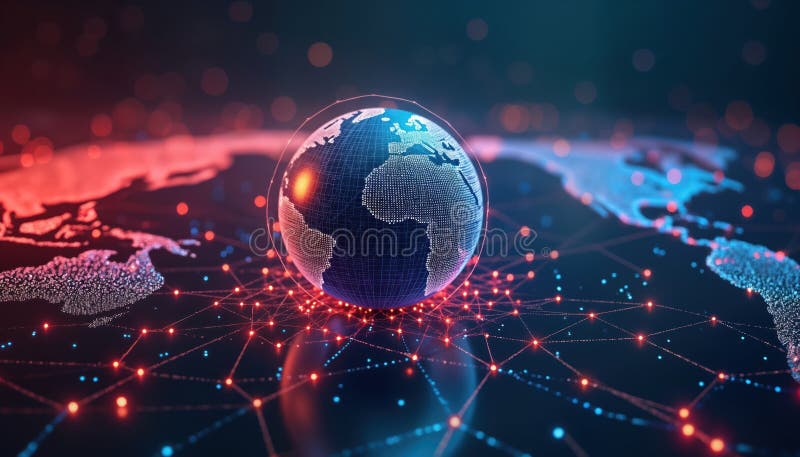 Global Network Concept Illustrated. Abstract Mesh Orb World Map with ...