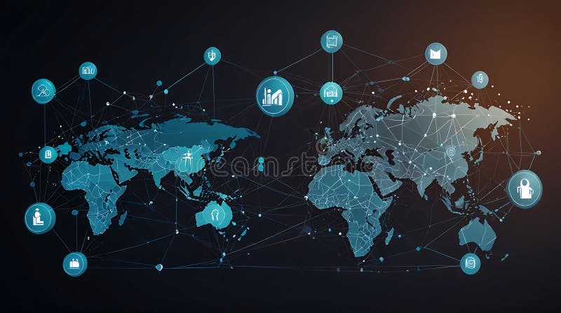 Global Network of Connected Icons Representing Industries Stock Image ...
