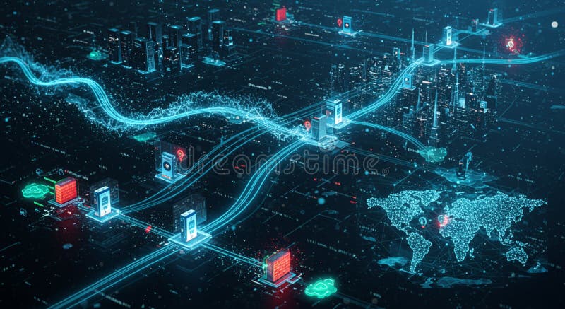 Global Network Connecting Cities and Data Centers in Cyberspace Stock ...