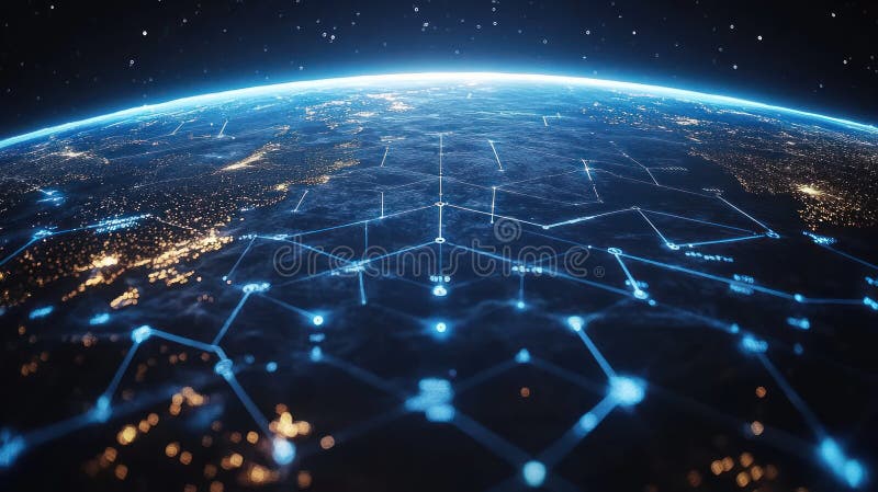 Global Network Connecting Cities at Night from Space Stock Image ...