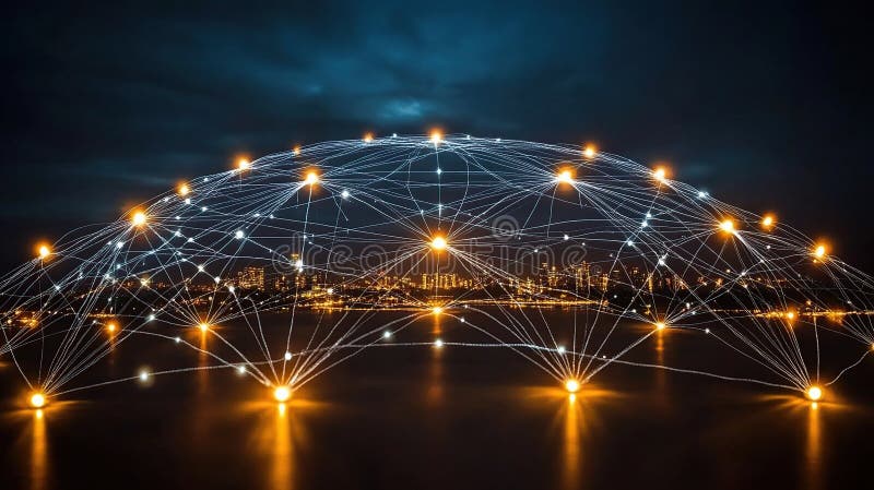 Global Network Connecting City at Night Stock Illustration ...