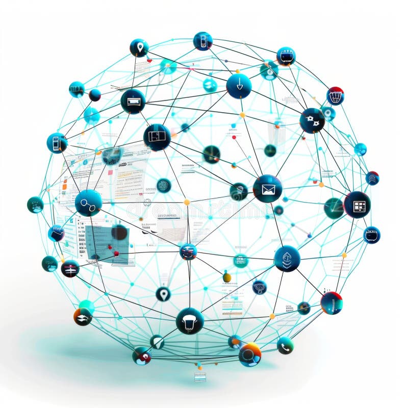 Global Network Connecting Data Points and Digital Icons Representing ...