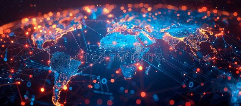 Global Network Connecting World Map with Data Flow Stock Photo - Image ...