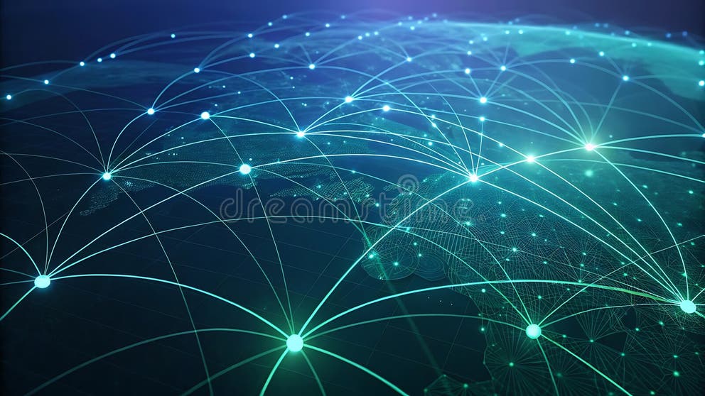 Global Network Connection: Abstract World Map with Interconnected Nodes and Digital Lines for ...