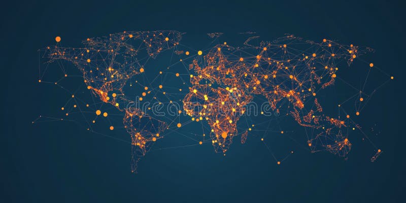 Global Network Connection Abstract World Map Orange Lines Digital ...