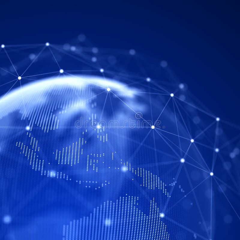 Global Network Connection. Blue Futuristic World Map. Concept of Planet ...