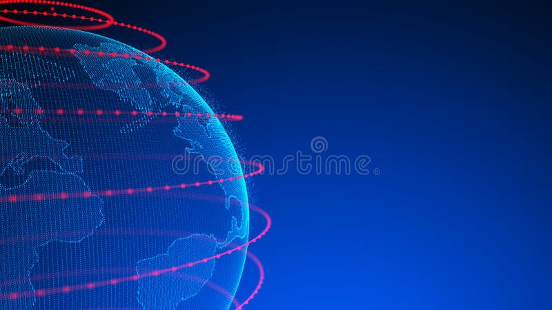 Global Network Connection. Blue Futuristic World Map. Concept of Planet ...