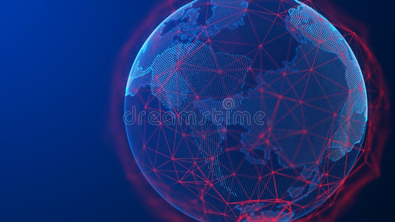 Global Network Connection. Blue Futuristic World Map. Concept of Planet ...