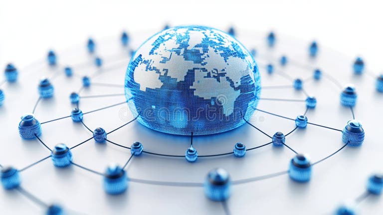 Global Network Connection Blue Glass Earth Surrounded by Interconnected ...