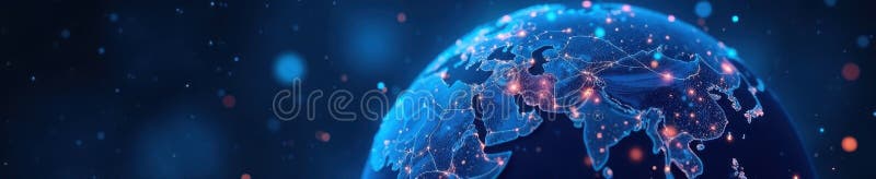 Global Network Connection, Blue Sphere Background, Map, Points Stock ...