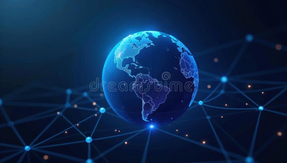 Global Network Connection, Blue Sphere with Lines , Planet ...