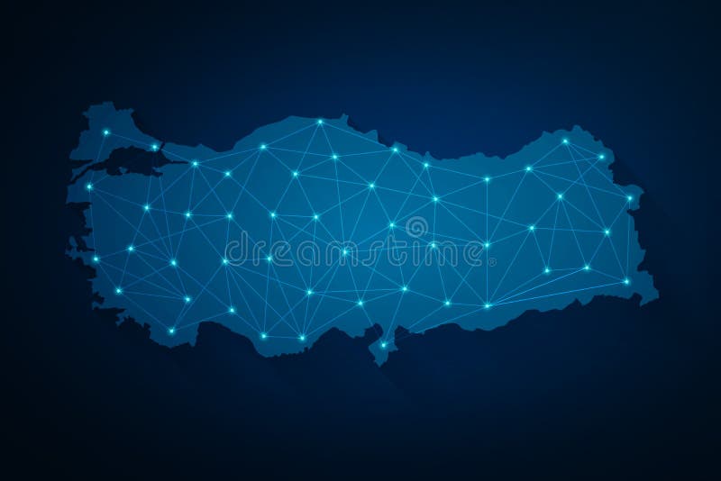 Global Network Connection. Blue Turkey Map Points and Line Composition ...