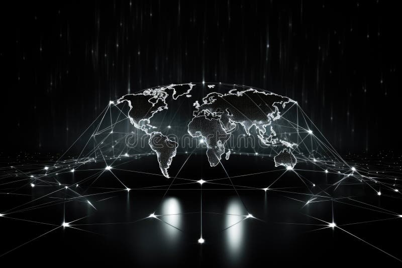 Global Network Connection on Black Background. 3d Rendering Toned Image ...