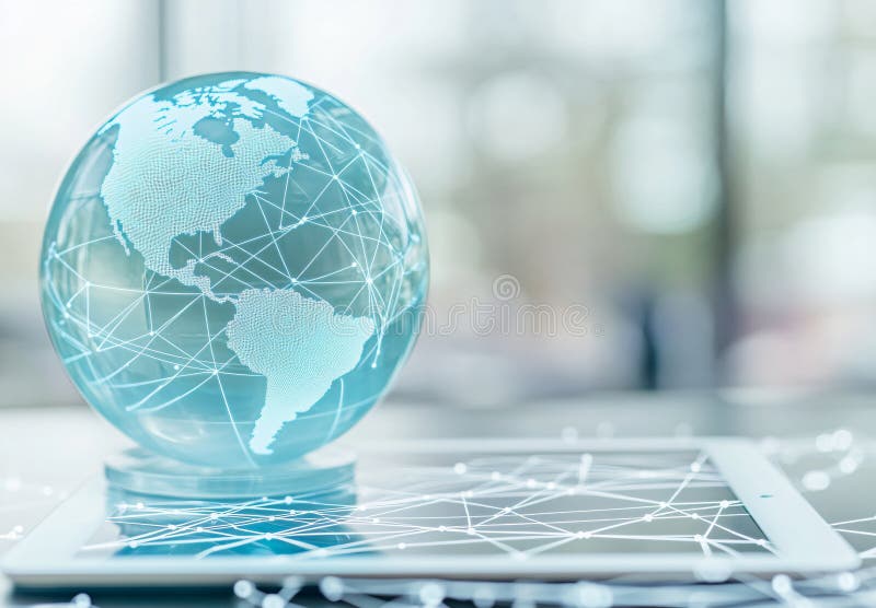 Global Network Connection, Crystal Globe on Tablet High Quality Image ...