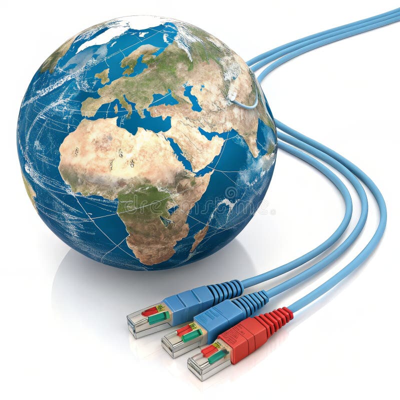 Global Network Connection 3D Earth with RJ45 Cables, Isolated on White ...