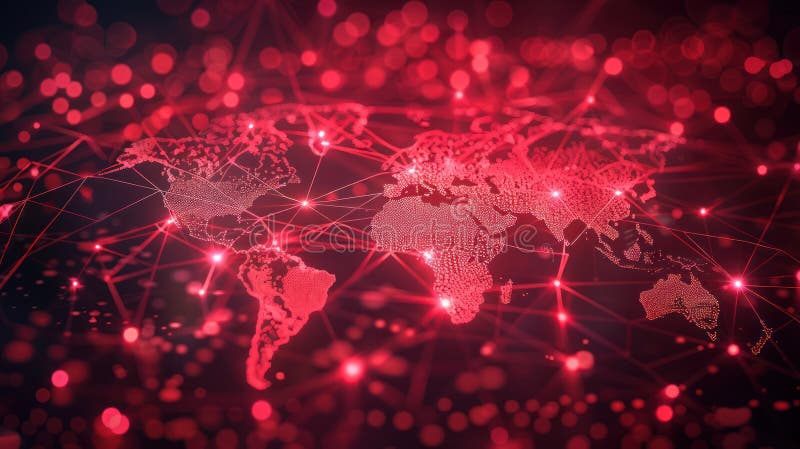 Global Network Connection and Data Sharing Concept with Red-Colored ...