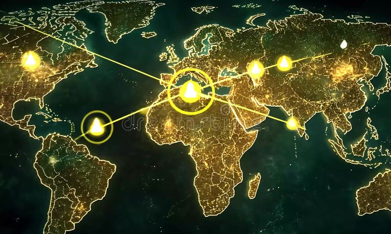 Global Network Connection, Data Transfer, Night Lights, World Map ...