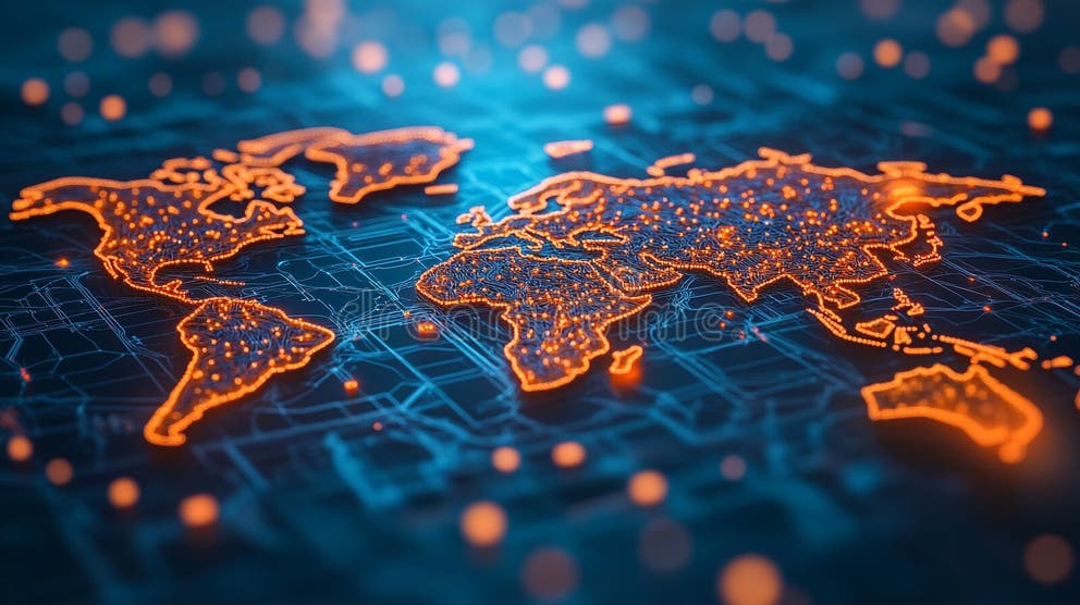 Global Network Connection Digital World Map Abstract Technology ...