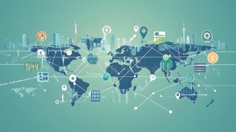 Global Network Connection Digital World Map with Technology and Finance ...