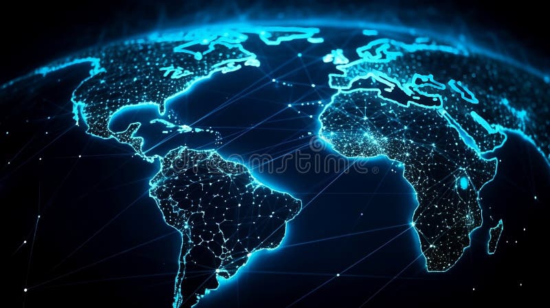Global Network Connection. Fiberoptic, Digital Link Technology, Big ...