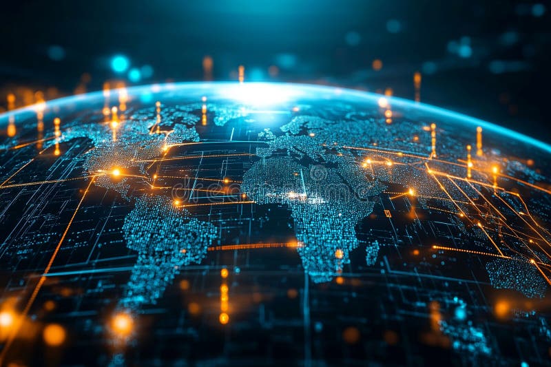 Global Network Connection: Futuristic Wireframe Globe Representing ...