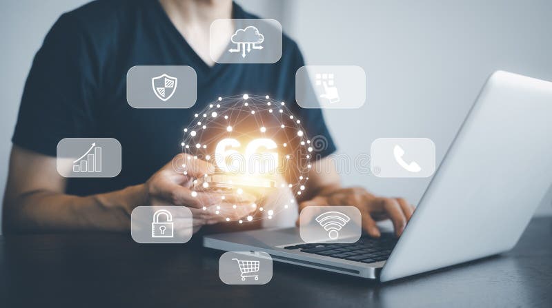 Global Network Connection 6G Concept, Laptop with Global Network ...