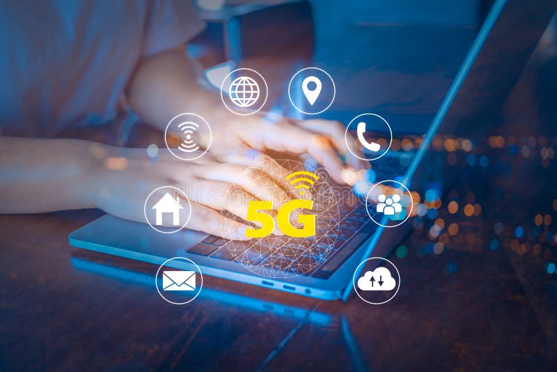 Global Network Connection 5G on Laptop Device. 5G Mobile Technology ...
