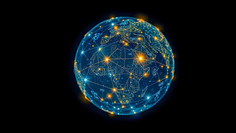 Global Network Connection Globe with Glowing Lines and Dots Stock ...