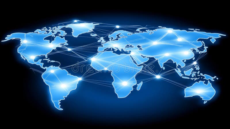 Global Network Connection Glowing World Map with Nodes and Links ...