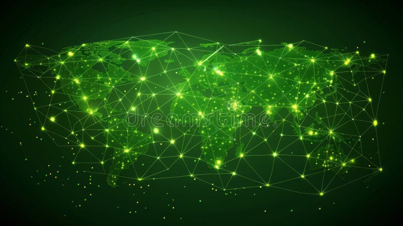Global Network Connection. Green Dot and Line Composition. World Map ...