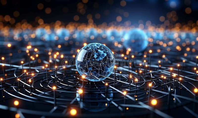 Global Network Connection Illuminated Nodes And Lines Representing Data Flow And Digital Sphere