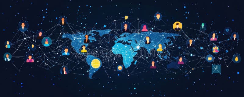 Global Network Connection Illustration with Diverse Avatars on World ...