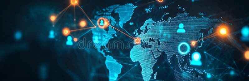 Global Network Connection Map with Glowing Lines Stock Illustration ...