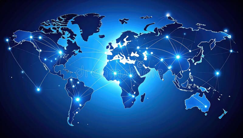 Global Network Connection Map Showcasing World Connectivity with Bright ...