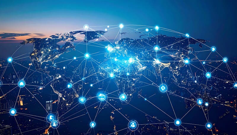Global Network Connection at Night Stock Image - Image of social ...
