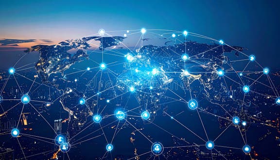 Global Network Connection at Night Stock Image - Image of social ...