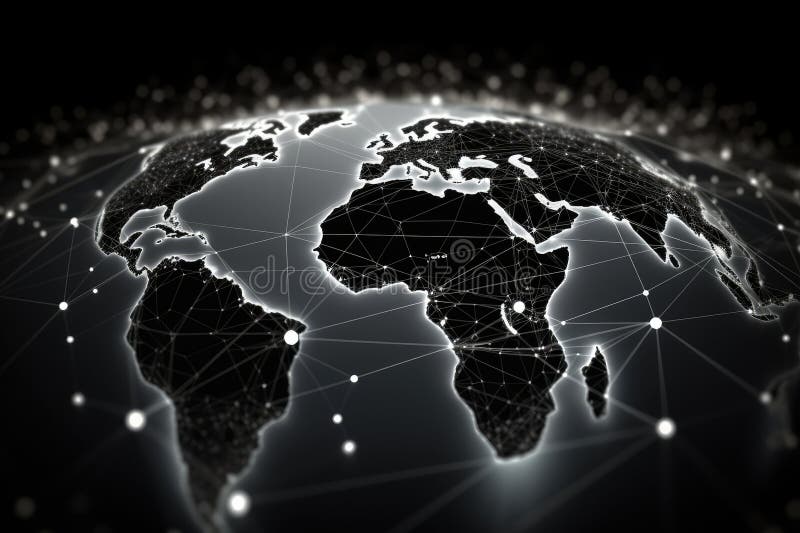 Global Network Connection Over Dark Background. 3d Rendering Toned ...