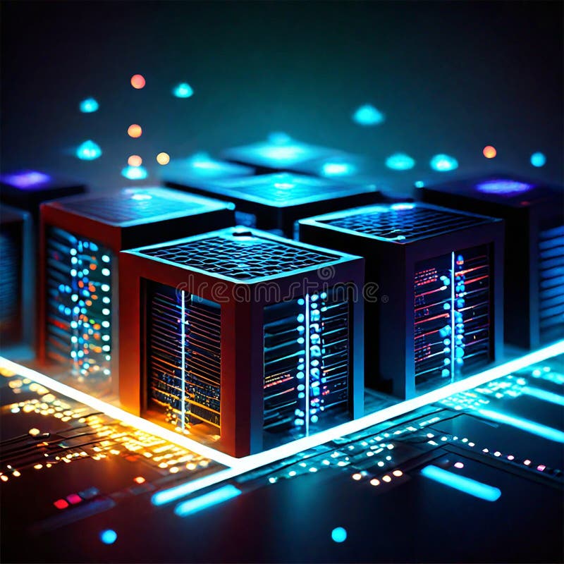 Data Center Isometric Illustration, 3d Server Room on Blue Background ...