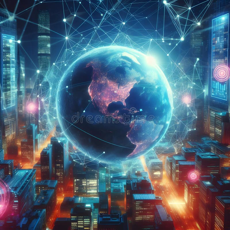 Global Network Connection Over the World. 3d Rendering Toned Image ...