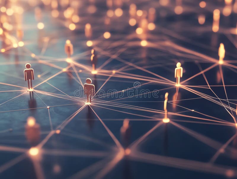 Global Network Connection: People Connected by Illuminated Lines ...